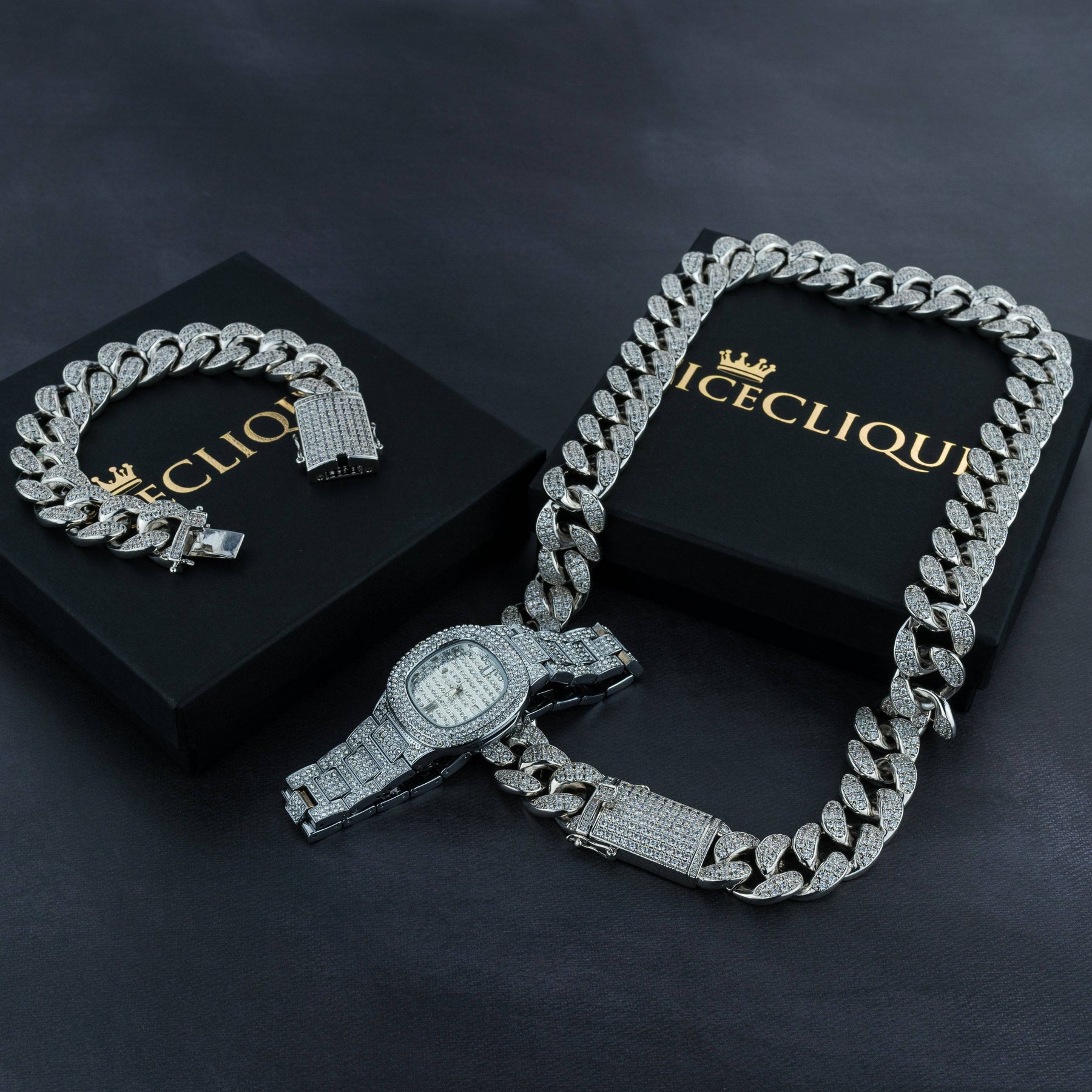 Premium 20mm Cuban Chain, Cuban Bracelet & Watch Bundle – ICECLIQUE JEWELRY