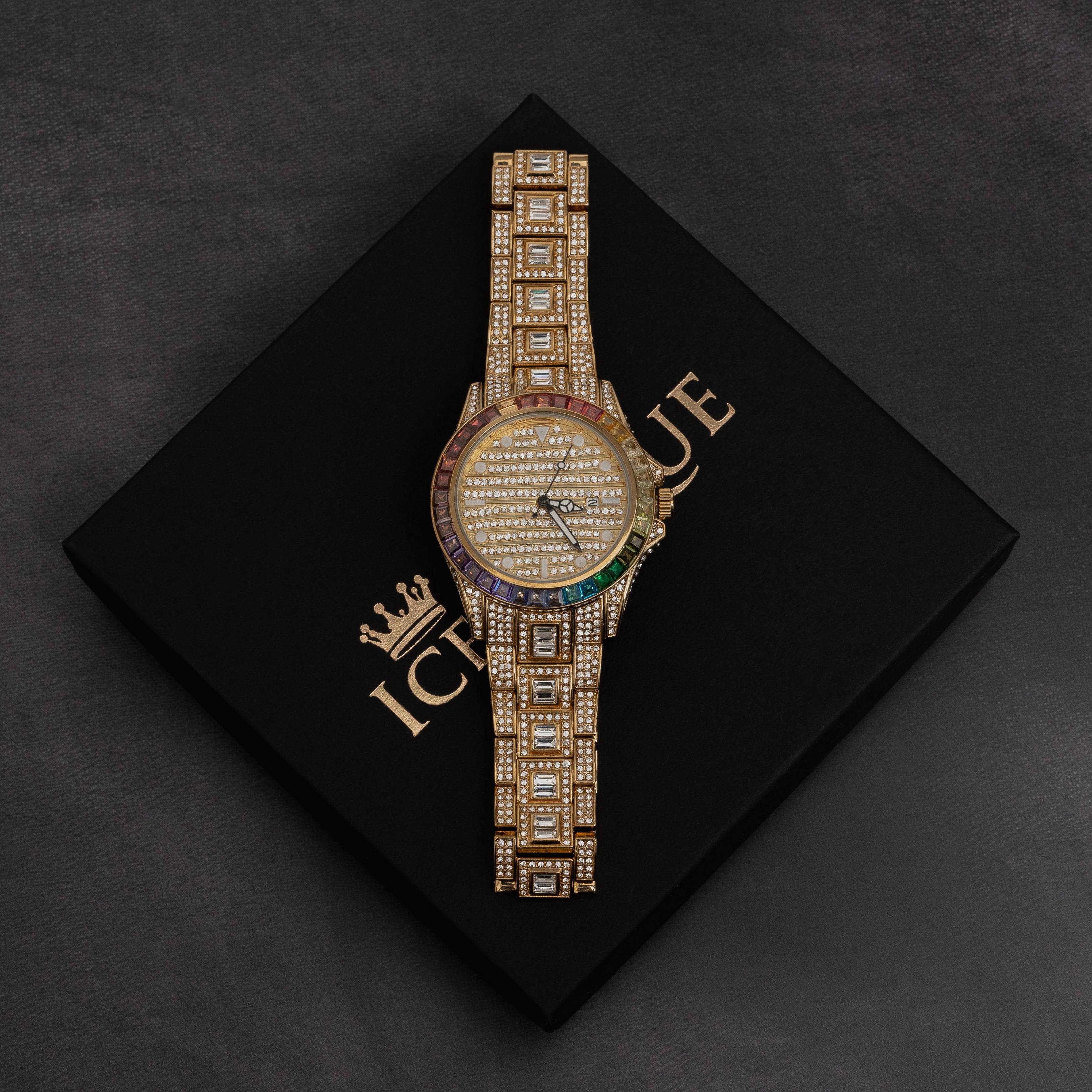 Iced Out Rainbow Dial Watch – ICECLIQUE JEWELRY