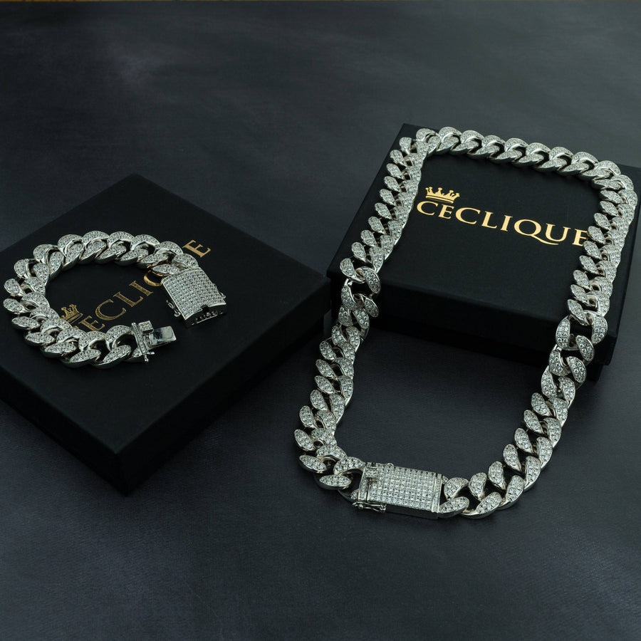 20mm Cuban Chain & Cuban Bracelet Bundle - Gold/White Gold – ICECLIQUE ...