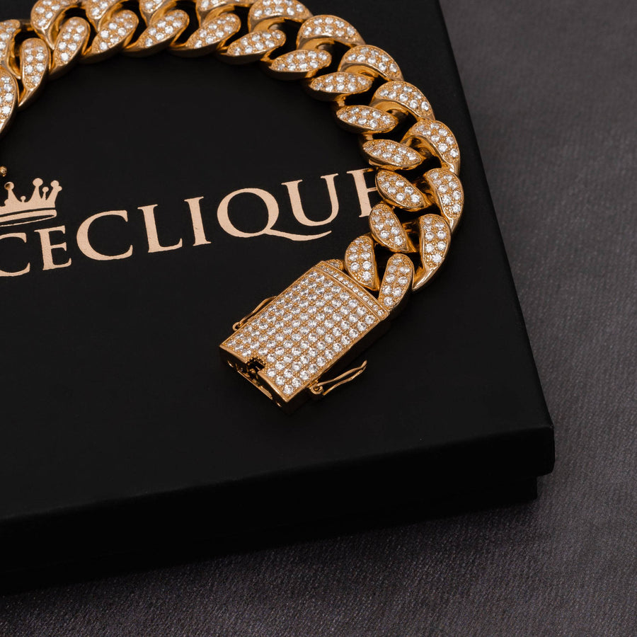 20mm Cuban Chain & Cuban Bracelet Bundle - Gold/White Gold – ICECLIQUE ...