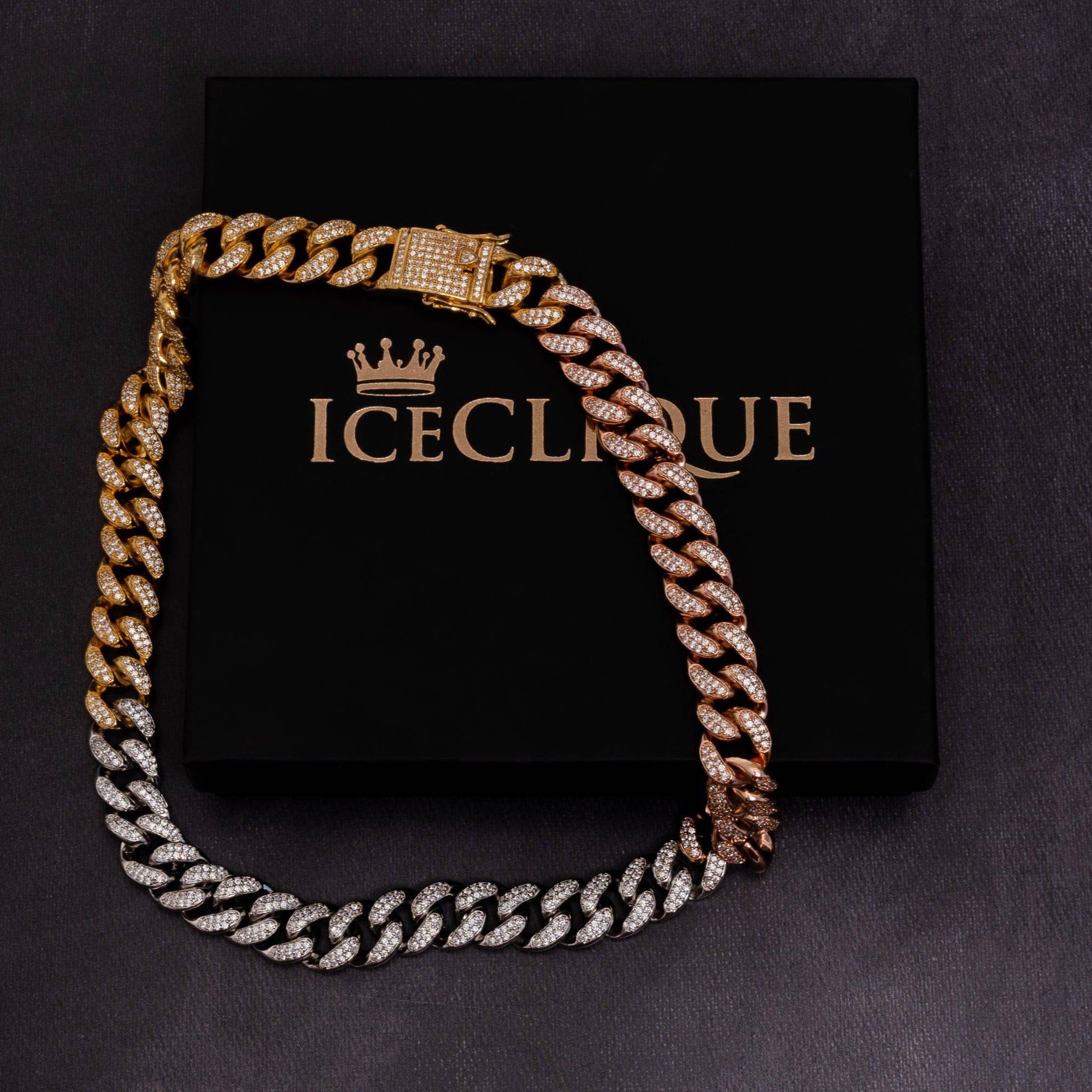 12mm Mixed Color Cuban Chain – ICECLIQUE JEWELRY