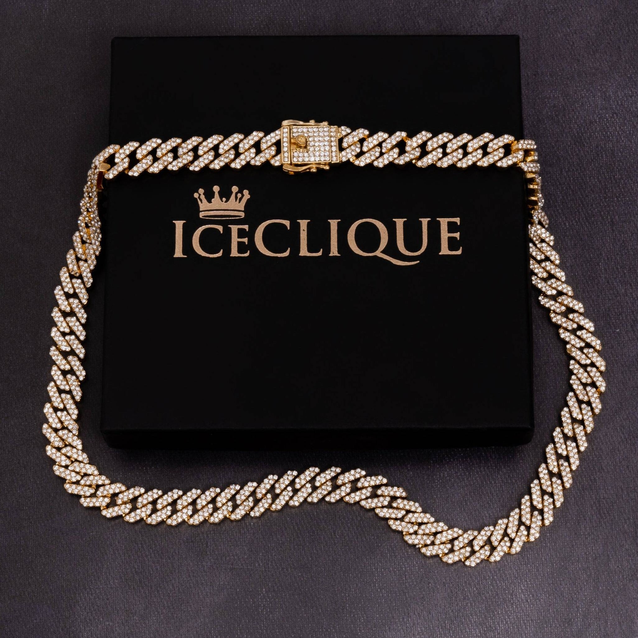 12mm Iced Prong Cuban Chain – ICECLIQUE JEWELRY